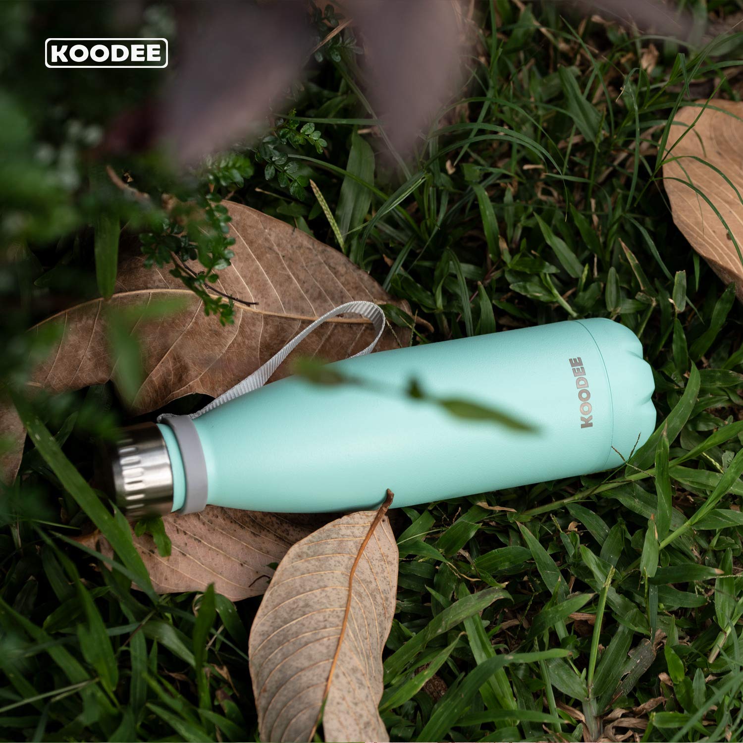 koodee Water Bottle 17 oz Stainless Steel Double Wall Vacuum Insulated Sports Water Bottle Leak-Proof Cola Shape Travel Water Flask (Aquamarine Blue)