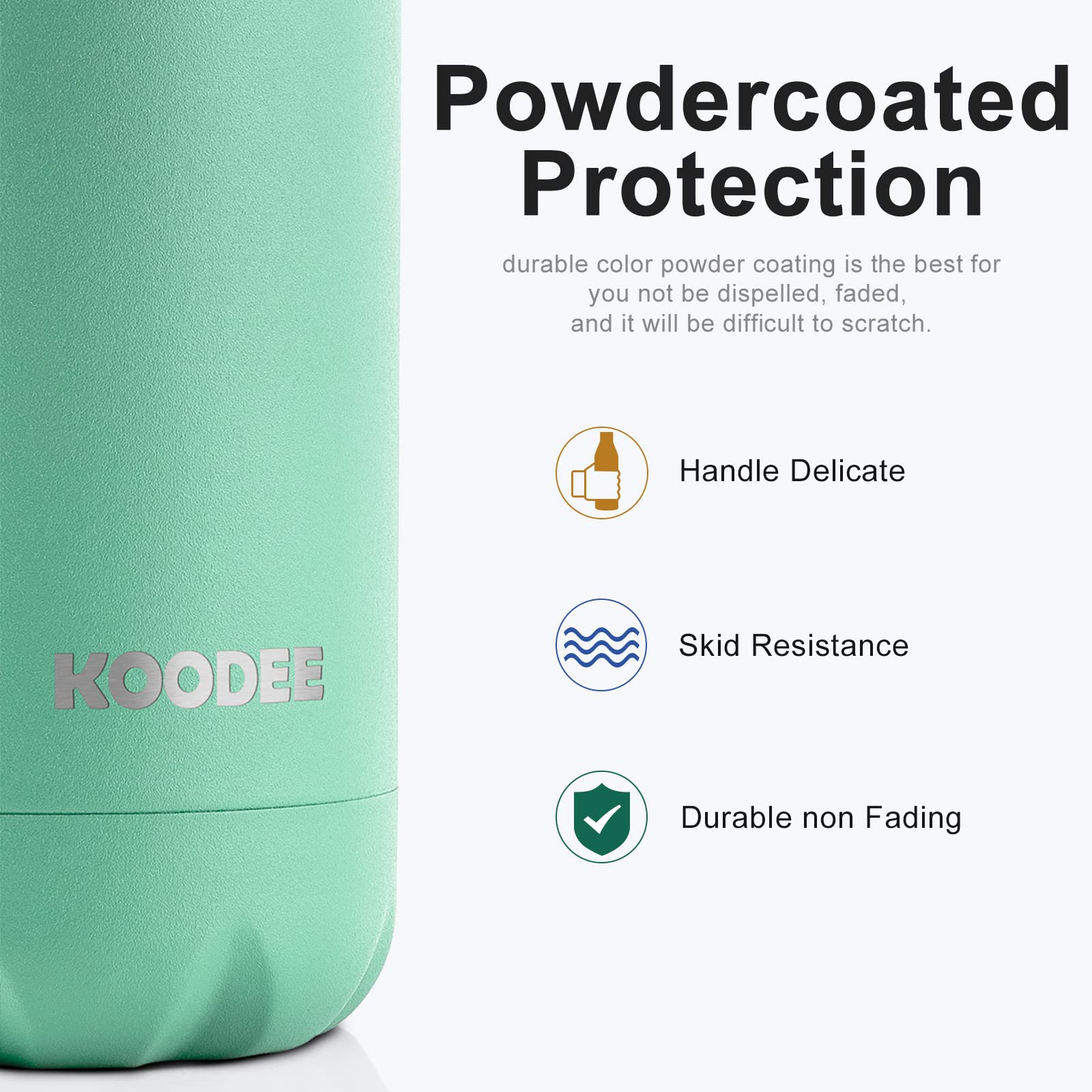 koodee Water Bottle 17 oz Stainless Steel Double Wall Vacuum Insulated Sports Water Bottle Leak-Proof Cola Shape Travel Water Flask (Aquamarine Blue)