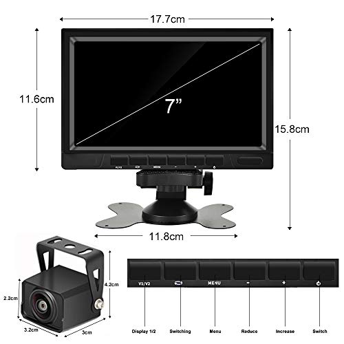 AHD Dual Backup Camera with 7'' 1080P DVR Monitor, Front and Rear View Camera Waterproof Night Vision Reversing Camera for Truck Pick Up RV Camper Bus 12V-36V