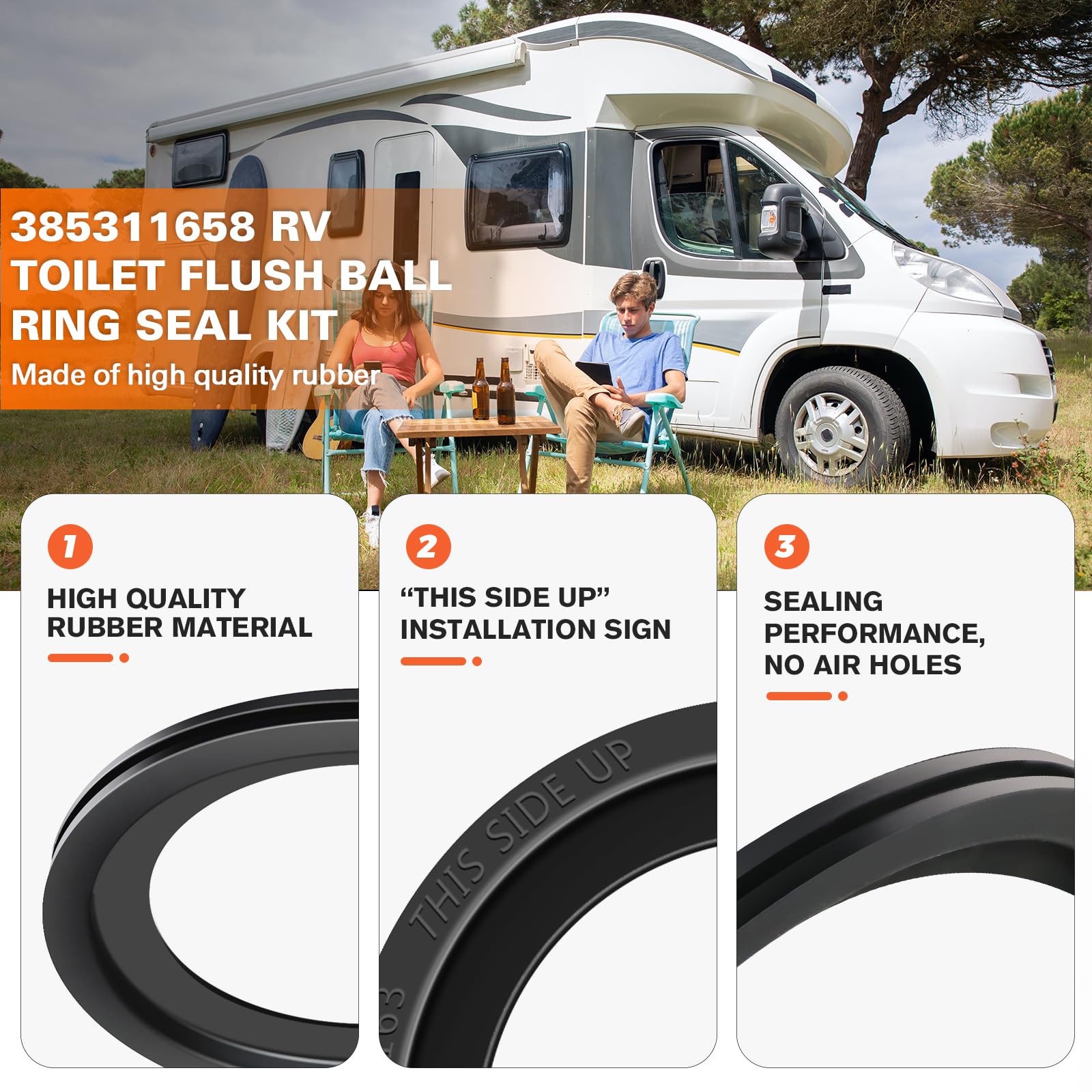 Beaquicy 3-Pack 385311658 RV Toilet Seal, Flush Ball Seal Kit - Replacement for Dometic 300/310/320 Toilet Seal Gasket Kit Camper Trailer Toilets, Solve The Leakage Problem