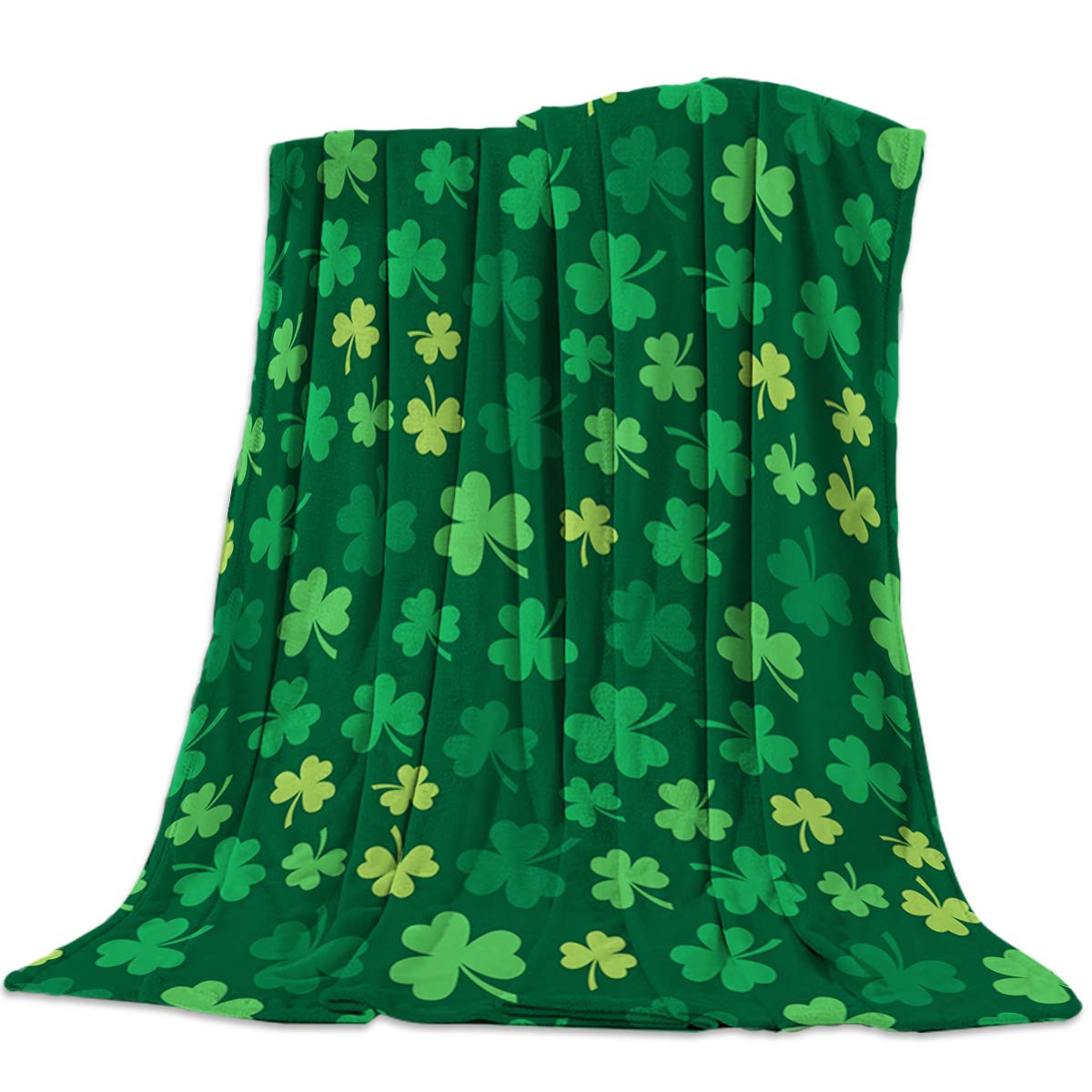 Twin Size Flannel Fleece Adults Bed Blanket Soft Throw-blankets for Kids Girls Boys,Green Four Leaf Clover St.Patrick's Day,Lightweight Breathable Blankets for Bedroom Living Room Sofa Couch,39x49in