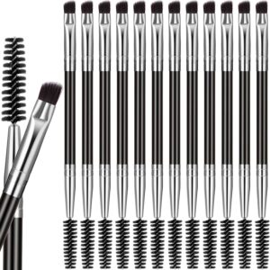 12 packs duo eyebrow brush, spoolie brush and angled brow brush, multi-functional mini eyelash brush for tinting angled eyebrow, suitable for cream gel (silver)