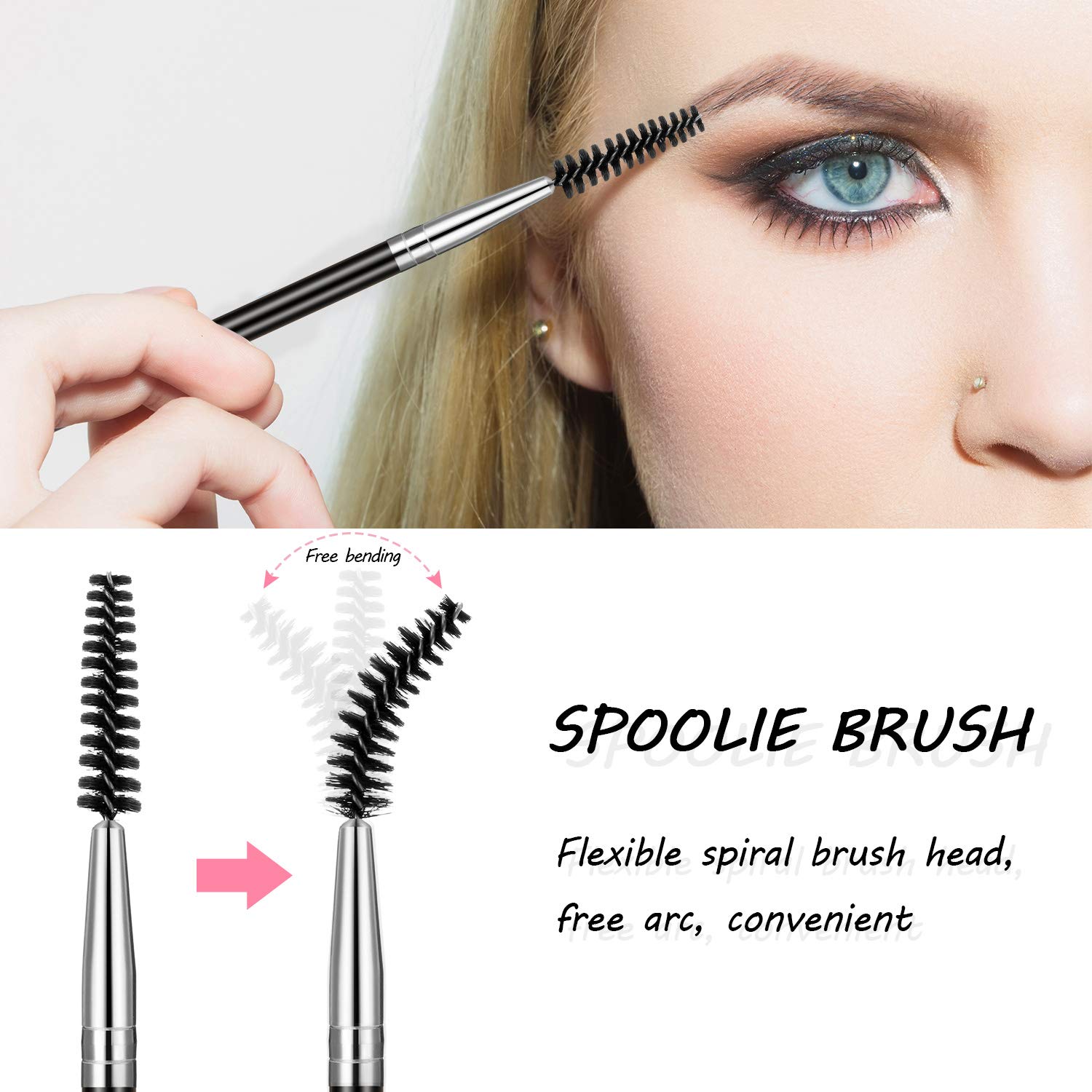 12 Packs Duo Eyebrow Brush, Spoolie Brush and Angled Brow Brush, Multi-functional Mini Eyelash Brush for Tinting Angled Eyebrow, Suitable for Cream Gel (Silver)