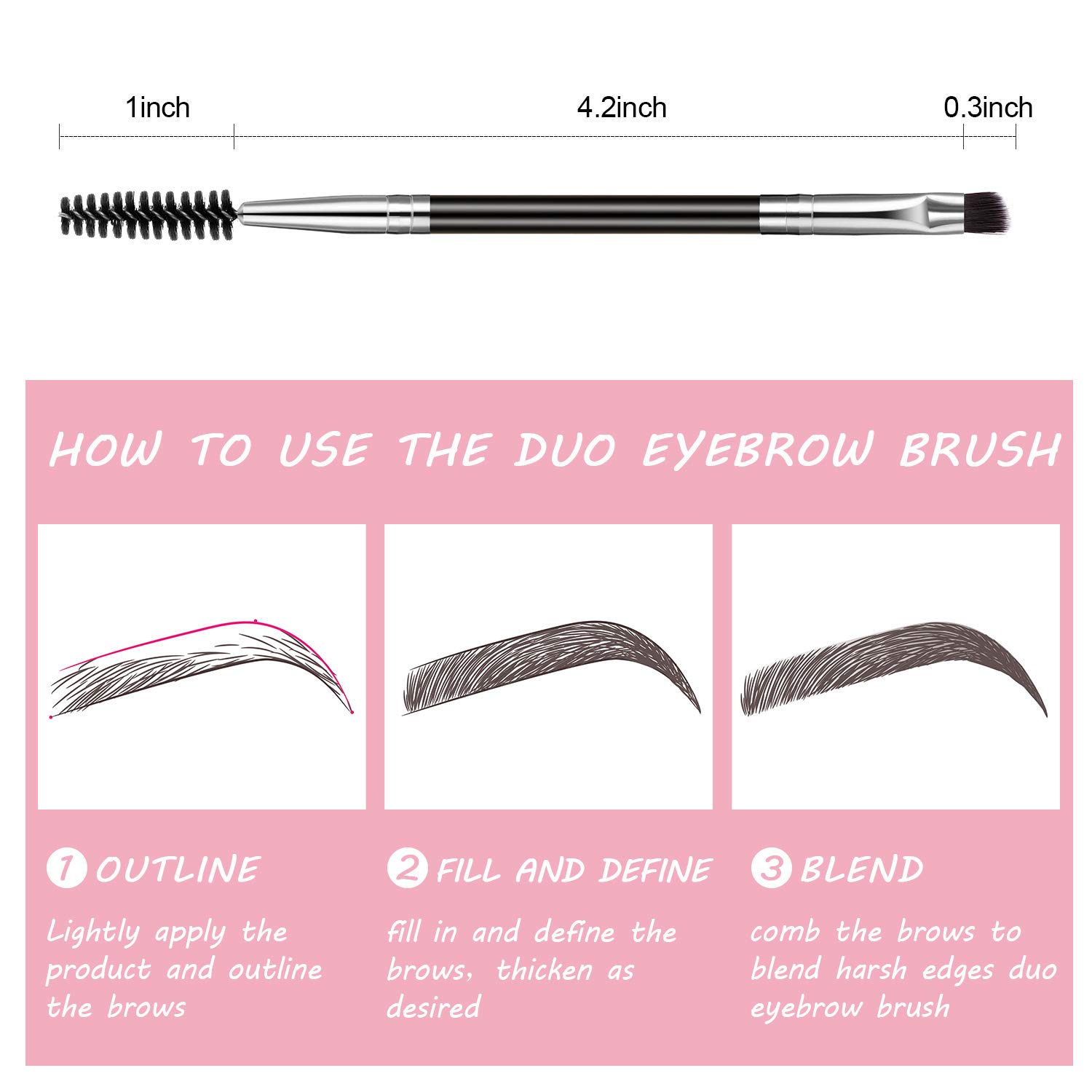 12 Packs Duo Eyebrow Brush, Spoolie Brush and Angled Brow Brush, Multi-functional Mini Eyelash Brush for Tinting Angled Eyebrow, Suitable for Cream Gel (Silver)