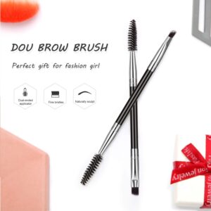 12 Packs Duo Eyebrow Brush, Spoolie Brush and Angled Brow Brush, Multi-functional Mini Eyelash Brush for Tinting Angled Eyebrow, Suitable for Cream Gel (Silver)