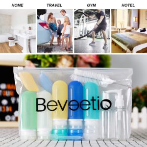 Beveetio 17 Pack Travel Bottles TSA Approved, 3OZ Leakproof Silicone Refillable Travel Size Containers for Toiletries, BPA Free Travel Accessories Tubes Cosmetic Shampoo Lotion Soap