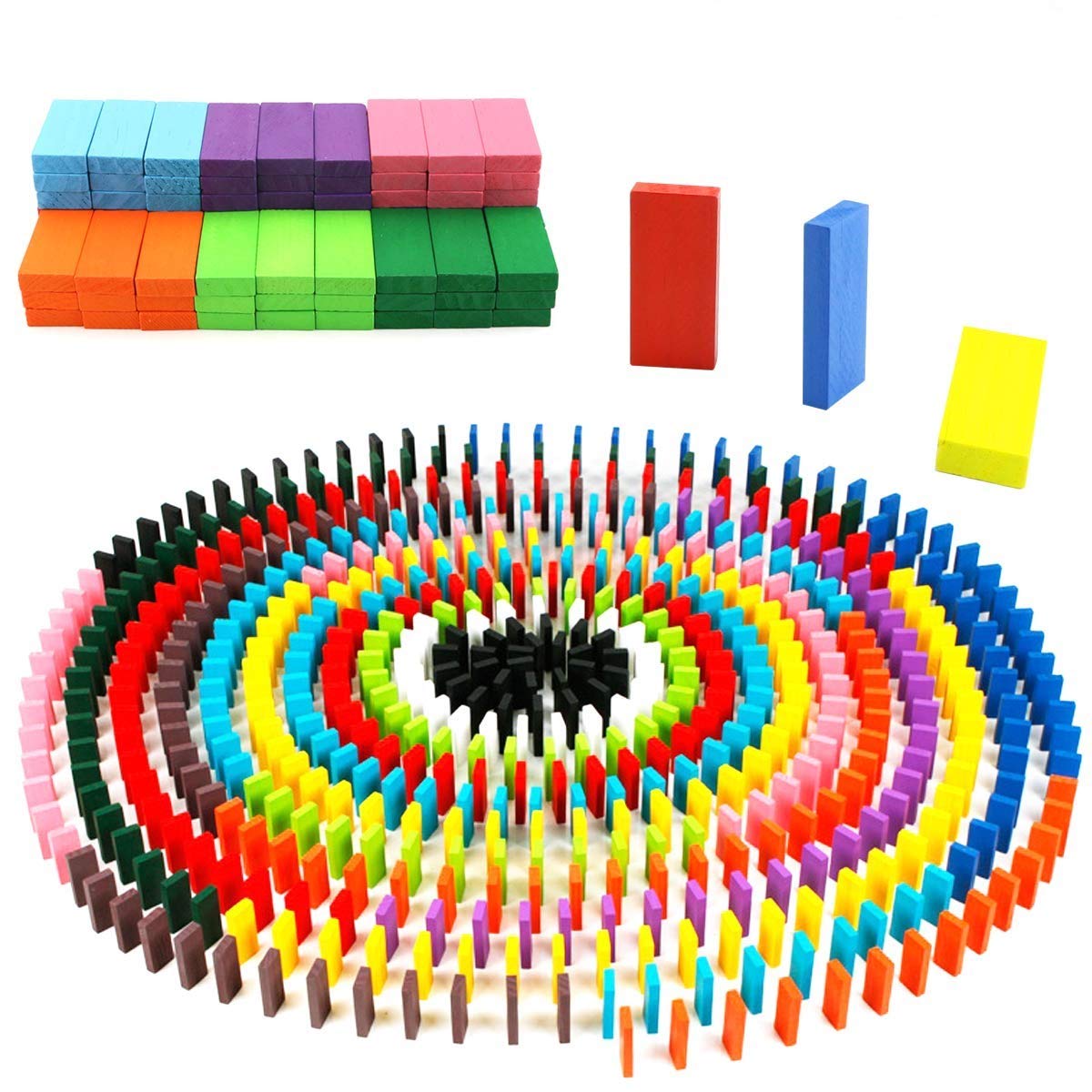 Oopsu 480 PCS Colorful Wooden Domino Blocks,Domino Blocks Racing Toy Game Racing for Birthday Party