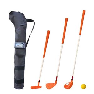 konday kids golf clubs set children golf set yard sports tools three clubs with carry bag and soft balls (orange)