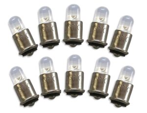 #327 led replacement bulb | 28-volt dc | bi-polar contacts | midget flanged base | replaces filament bulb numbers: 327, 387, 376, s3368-2, ms25237-327, an3140-327 ((10-pack; bright white))