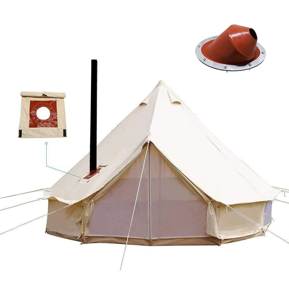 WINTENT Waterproof 4 Season Cotton Canvas Bell Tent with Stove Hole and Electric Cable Hole for 4/6/8/10/12 Persons (Cotton Tent, 3M/9.84ft)