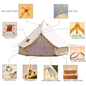 WINTENT Waterproof 4 Season Cotton Canvas Bell Tent with Stove Hole and Electric Cable Hole for 4/6/8/10/12 Persons (Cotton Tent, 3M/9.84ft)