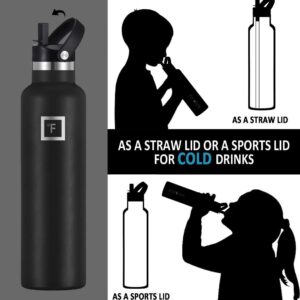 IRON °FLASK Straw Lid for Narrow Standard Mouth Insulated Sports Water Bottles, Standard Mouth, BPA Free, 2 Lids, 4 Straws, 2 Cleaning Brushes (Midnight Black)