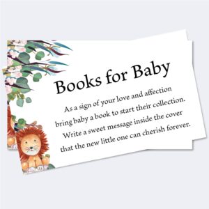 set of 50 safari theme books for baby shower request cards, baby shower book request card, jungle theme baby shower invitations