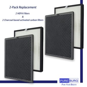 PUREBURG Replacement True HEPA Filter Kit Compatible with Alexapure Breeze Air Purifier Model 3049 AP-B102,H13 Activated carbon Filter Air Clean PM2.5 Odor smoke VOCs,2-Pack