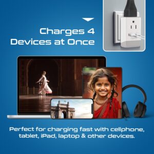 Ceptics US to India Plug Adapter, Type D Plug Adapter QC 3.0 & PD, Safe Dual USB & USB-C 18W, India Plug Adapter Fast Charging - Powerful 2 USA Sockets - Use in Pakistan Nepal Sri Lanka - AP-10