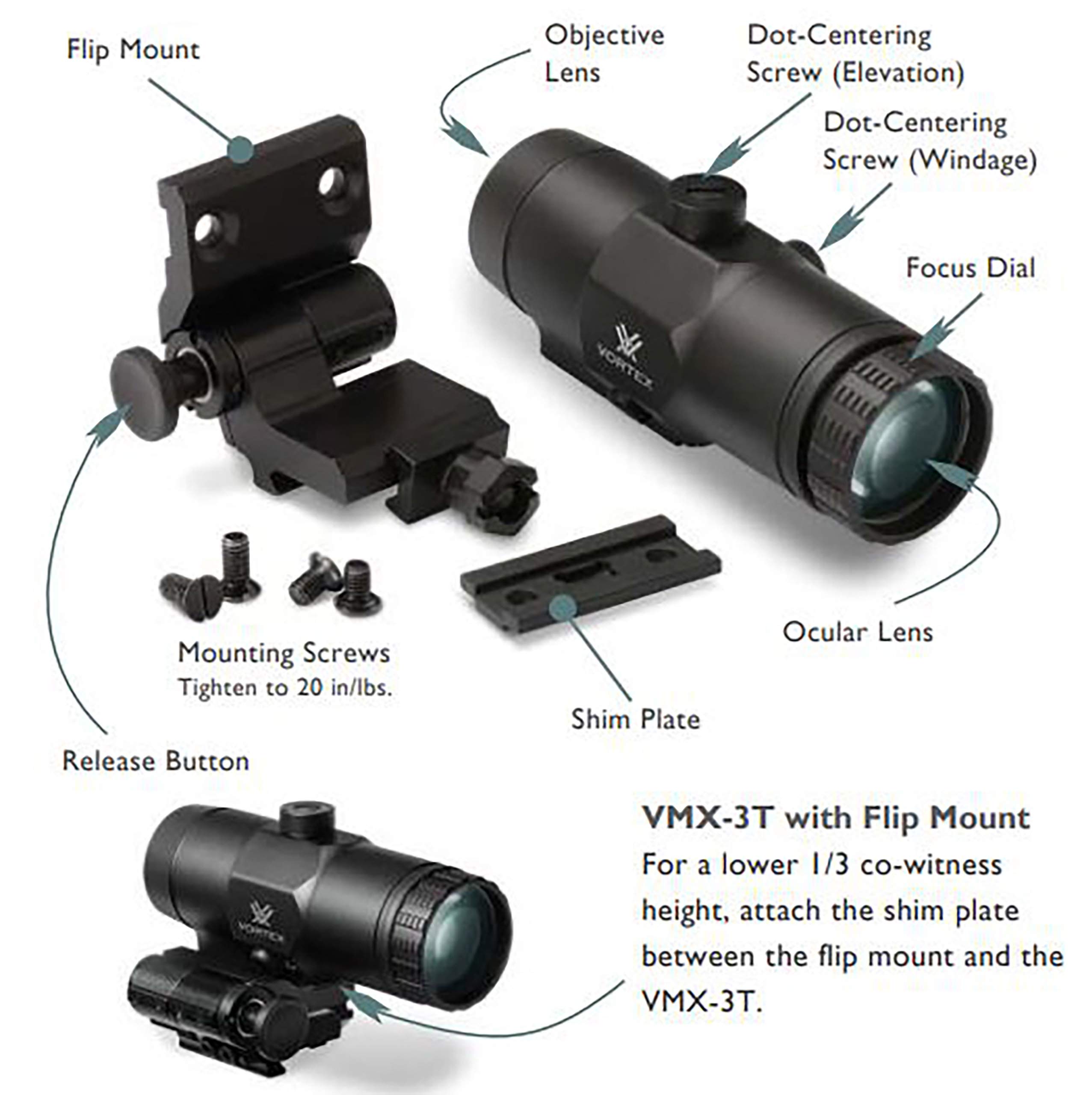 Vortex Optics Crossfire Red Dot Sight (CF-RD2) & 3X Magnifier w/Built-in Flip Mount (VMX-3T)