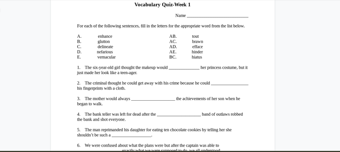 SAT / ACT Vocabulary + Quizzes Weeks 1-8