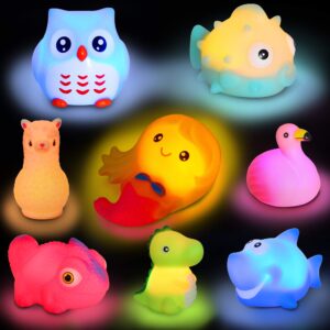 yoliyogo animal toy bath floating toy with auto flashing early learning toy package with 8 pcs dinosaur shark flamingo mermaid etc bathtub shower toy gift for kids&pets