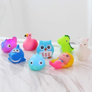 yoliyogo Animal Toy Bath Floating Toy with Auto Flashing Early Learning Toy Package with 8 Pcs Dinosaur Shark Flamingo Mermaid Etc Bathtub Shower Toy Gift for Kids&Pets