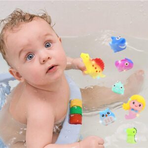 yoliyogo Animal Toy Bath Floating Toy with Auto Flashing Early Learning Toy Package with 8 Pcs Dinosaur Shark Flamingo Mermaid Etc Bathtub Shower Toy Gift for Kids&Pets