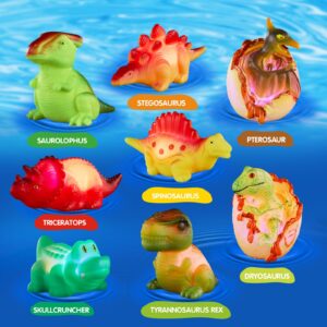 Dinosaur Toy Bath Floating Toy with Auto Flashing Early Learning Toy Dinosaur Theme Model 8 Pcs Bathtub Shower Toy Gift for Kids&Pets