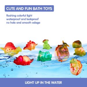 Dinosaur Toy Bath Floating Toy with Auto Flashing Early Learning Toy Dinosaur Theme Model 8 Pcs Bathtub Shower Toy Gift for Kids&Pets