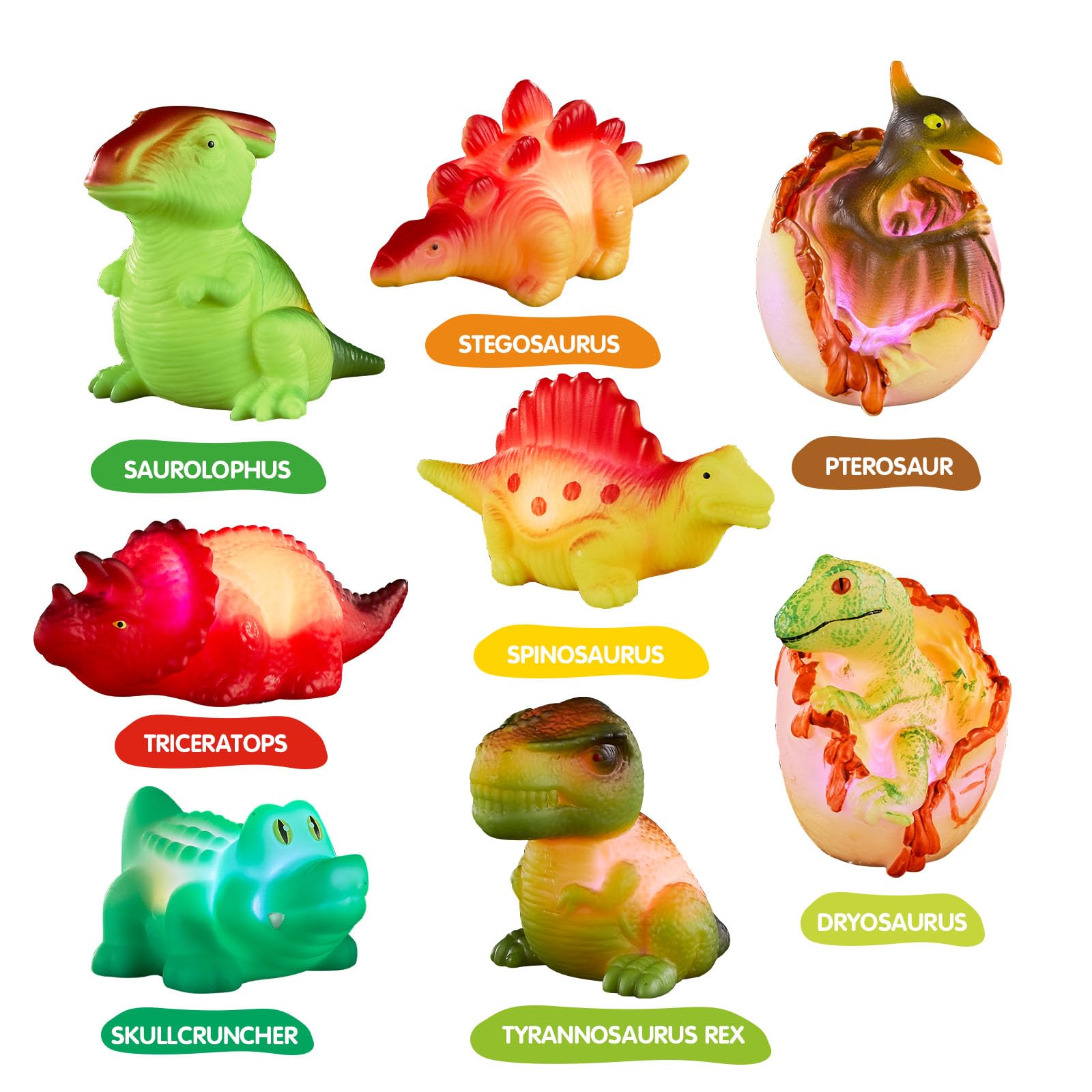 Dinosaur Toy Bath Floating Toy with Auto Flashing Early Learning Toy Dinosaur Theme Model 8 Pcs Bathtub Shower Toy Gift for Kids&Pets