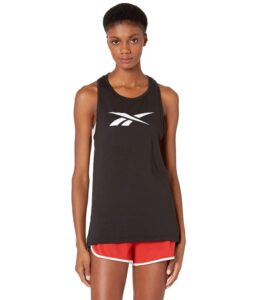 reebok women's training essentials graphic racerback tank top, black/white, large