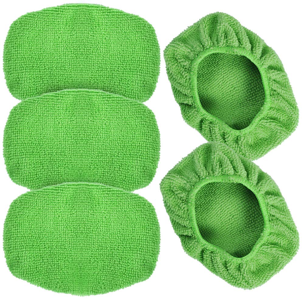 eFuncar Microfiber Cleaning Cloth for Windshield Cleaning Tool, Windshield Cleanner Wand Replaceable Glass Cleaning Bonnets, Interior Auto Window Cleaner Washing Pads, Fit 5”, Green, 5 Pack