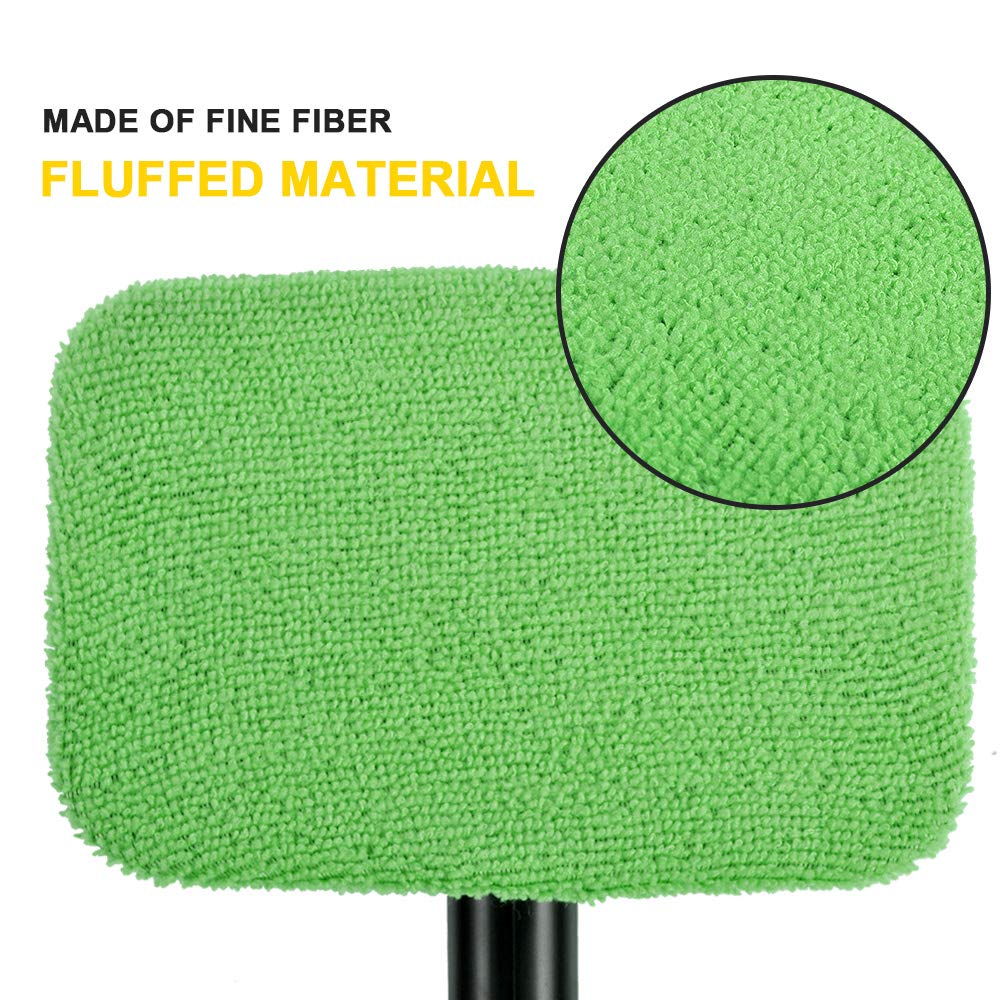 eFuncar Microfiber Cleaning Cloth for Windshield Cleaning Tool, Windshield Cleanner Wand Replaceable Glass Cleaning Bonnets, Interior Auto Window Cleaner Washing Pads, Fit 5”, Green, 5 Pack