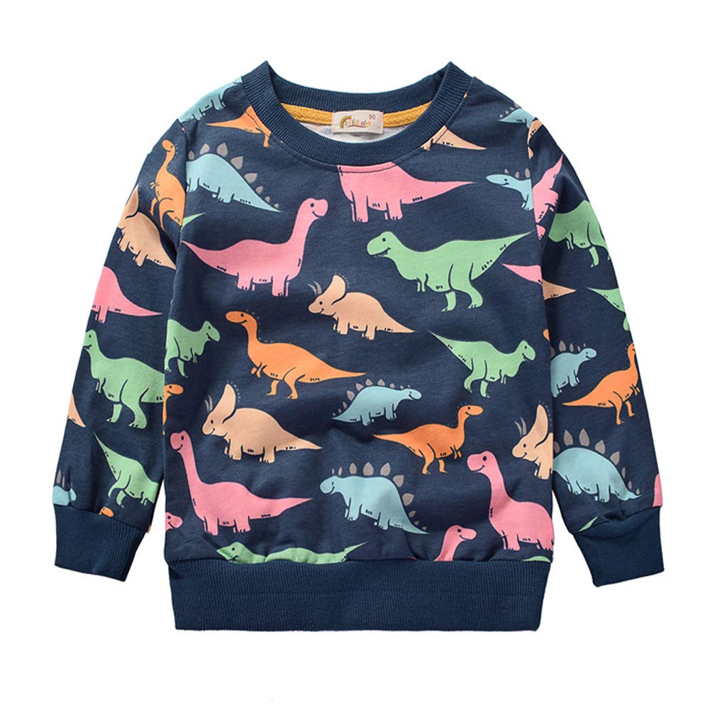 Julerwoo Girls Cotton Sweatshirts Dinosaur Printed Crewneck Tops (2T, Navy)