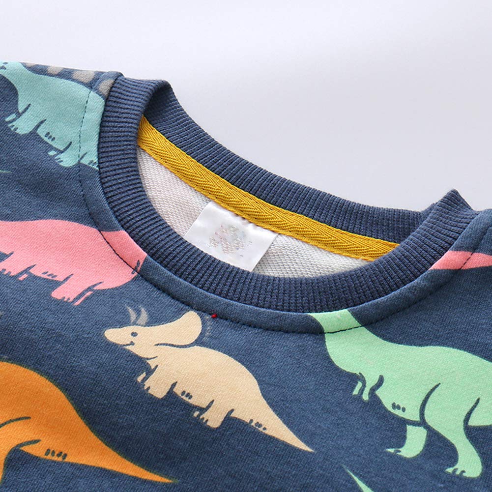 Julerwoo Girls Cotton Sweatshirts Dinosaur Printed Crewneck Tops (2T, Navy)