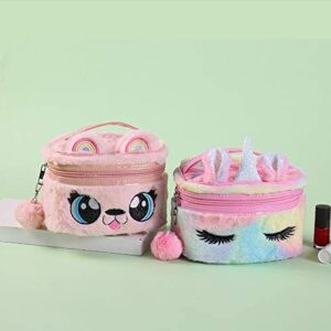 Newfancy Women Girls Kids Fluffy Faux Fur Unicorn Makeup Bag Small Cosmetic Organizer Plush Travel Storage Bags Toiletry Kit Case