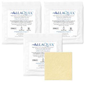 allaquix high performance stop bleeding gauze - x-large (4"x4"square) - (3-pack) professional-grade first-aid hemostatic gauze (blood clotting bandage)