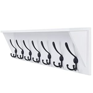 dseap coat rack wall mounted shelf with 7 tri hooks 35” heavy duty wood entryway shelf with hooks, coat hanger shelf, white