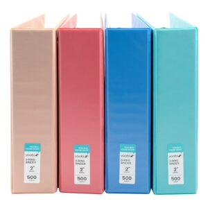 yoobi 2 inch binder set – 3-ring binders with 2 pockets – perfect for school or office – holds up to 500 sheets – 4 pack – solid multicolor variety