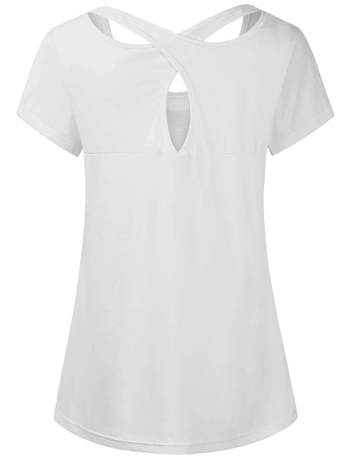 Kimmery Petite Tops for Women Juniors Yoga Runnning Fishing Golfing Recreational Top Summer Outdoor Short Sleeve Criss Cross Back Shirts White M