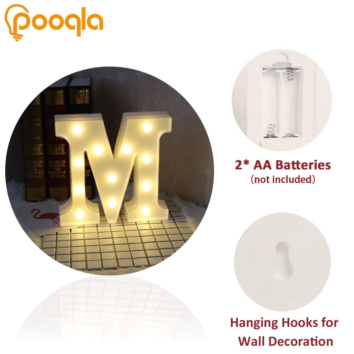 Pooqla LED Marquee Letter Lights Sign, Light Up Alphabet Letter for Home Party Wedding Decoration M