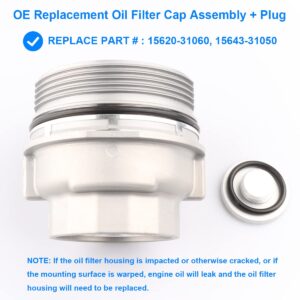 Oil Filter Housing Cap Assembly, Replace 15620-31060, 1562031060 Compatible with Toyota Lexus - 4Runner Avalon Camry Fj Cruiser Highlander RAV4 Sienna Tacoma Tundra Venza, ES350 LS460 RX350, More