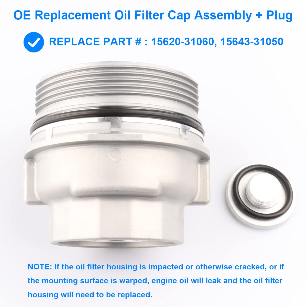 Oil Filter Housing Cap Assembly, Replace 15620-31060, 1562031060 Compatible with Toyota Lexus - 4Runner Avalon Camry Fj Cruiser Highlander RAV4 Sienna Tacoma Tundra Venza, ES350 LS460 RX350, More