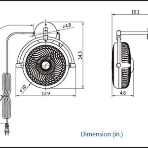 VIVI- 8 in. Wall Mount Swivel Fan with Folding Arm (Walnut)