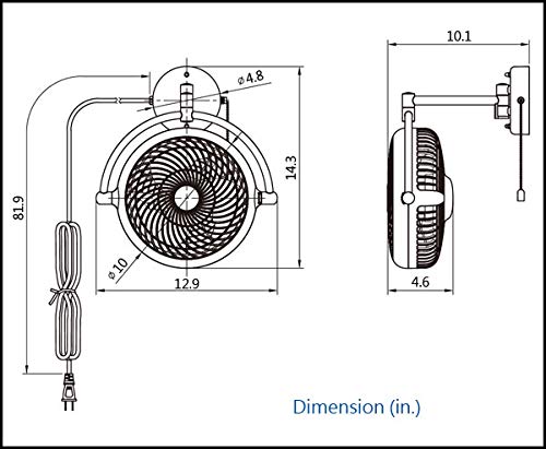 VIVI- 8 in. Wall Mount Swivel Fan with Folding Arm (Walnut)