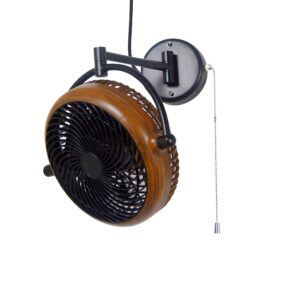 VIVI- 8 in. Wall Mount Swivel Fan with Folding Arm (Walnut)