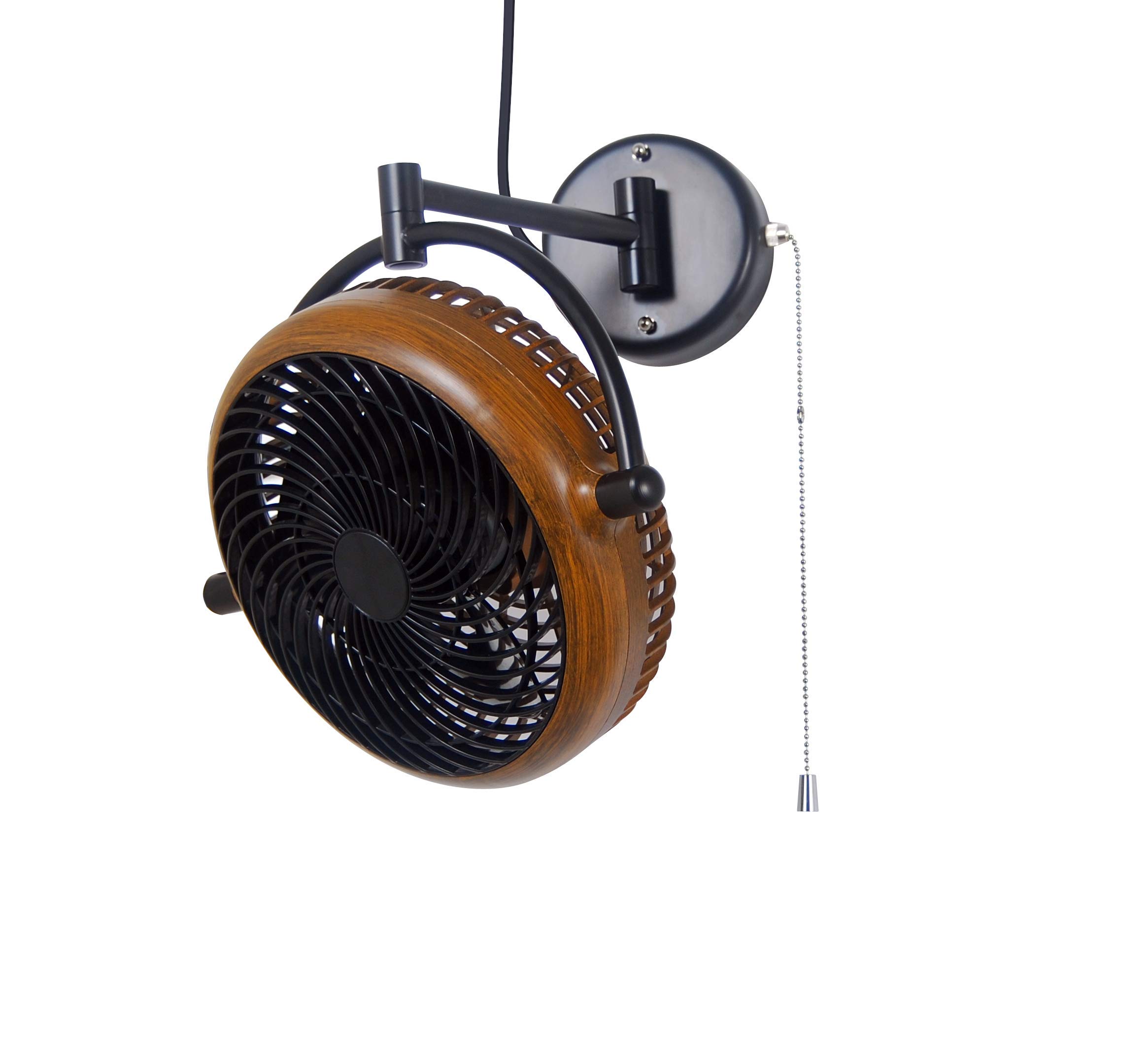 VIVI- 8 in. Wall Mount Swivel Fan with Folding Arm (Walnut)