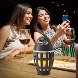 Eternal Home Collection Tiki Torch with Wireless Stereo Speaker | Portable Flame Table Lamp with HD Audio and Enhanced Bass, Black