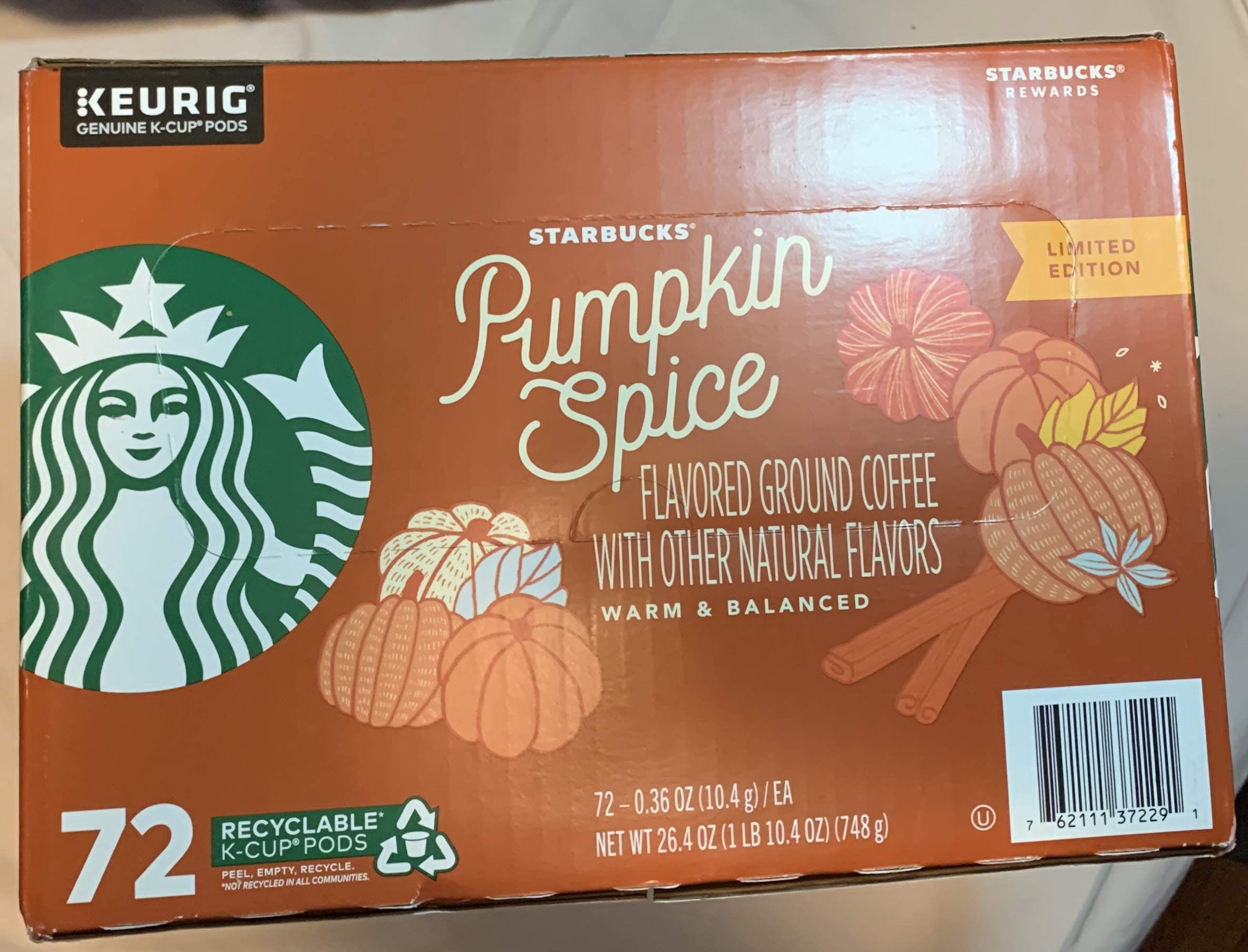 Starbuck's Pumpkin Spice Keurig k-cups (72-.36 oz)