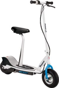 razor e300s seated electric scooter - 9" air-filled tires, removable seat, up to 15 mph and 10 miles range