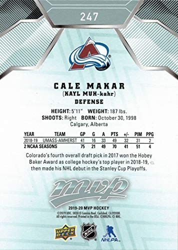 2019-20 Upper Deck MVP Hockey #247 Cale Makar Rookie Card