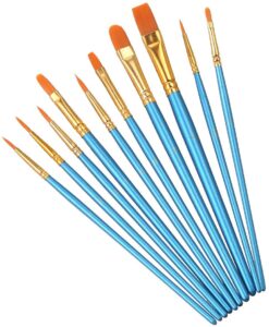 elisel paint brush set, 10 pcs nylon hair art paint brushes for acrylic painting for acrylic oil watercolor, face nail art, miniature detailing and rock painting (blue)