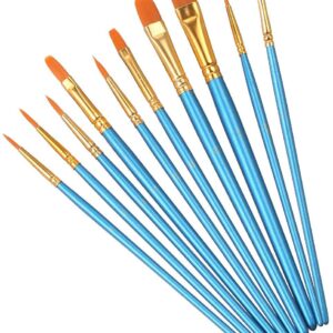 Elisel Paint Brush Set, 10 pcs Nylon Hair Art Paint Brushes for Acrylic Painting for Acrylic Oil Watercolor, Face Nail Art, Miniature Detailing and Rock Painting (Blue)